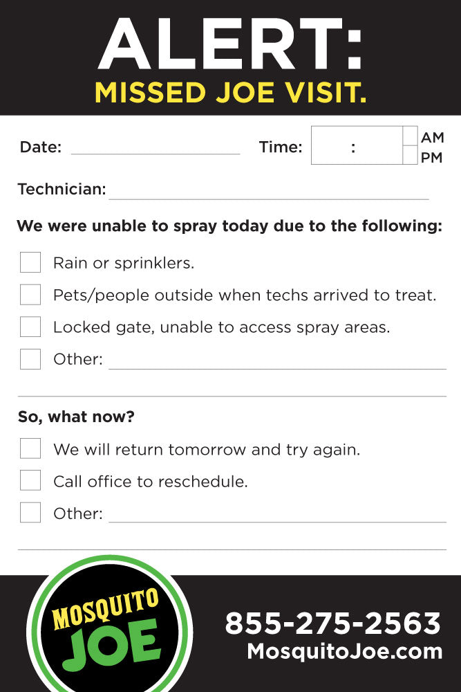 Missed Visit Service Sticky Notes – Mosquito Joe Merch Store